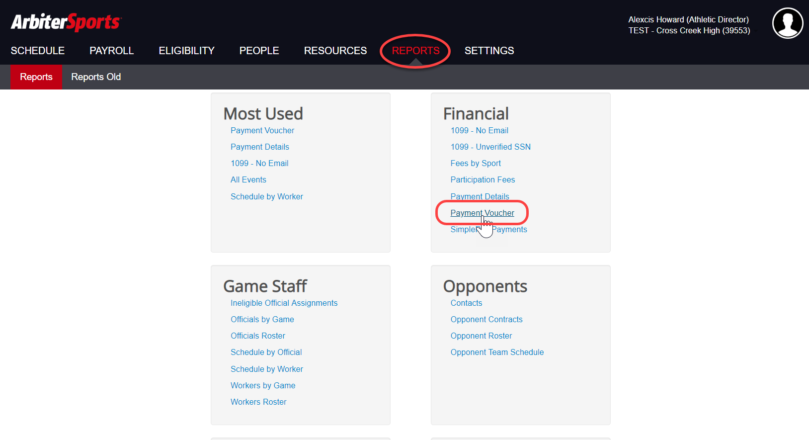 Payment Voucher Report in ArbiterGame