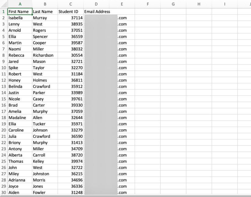 Student Registration - CSV Template for Invitations